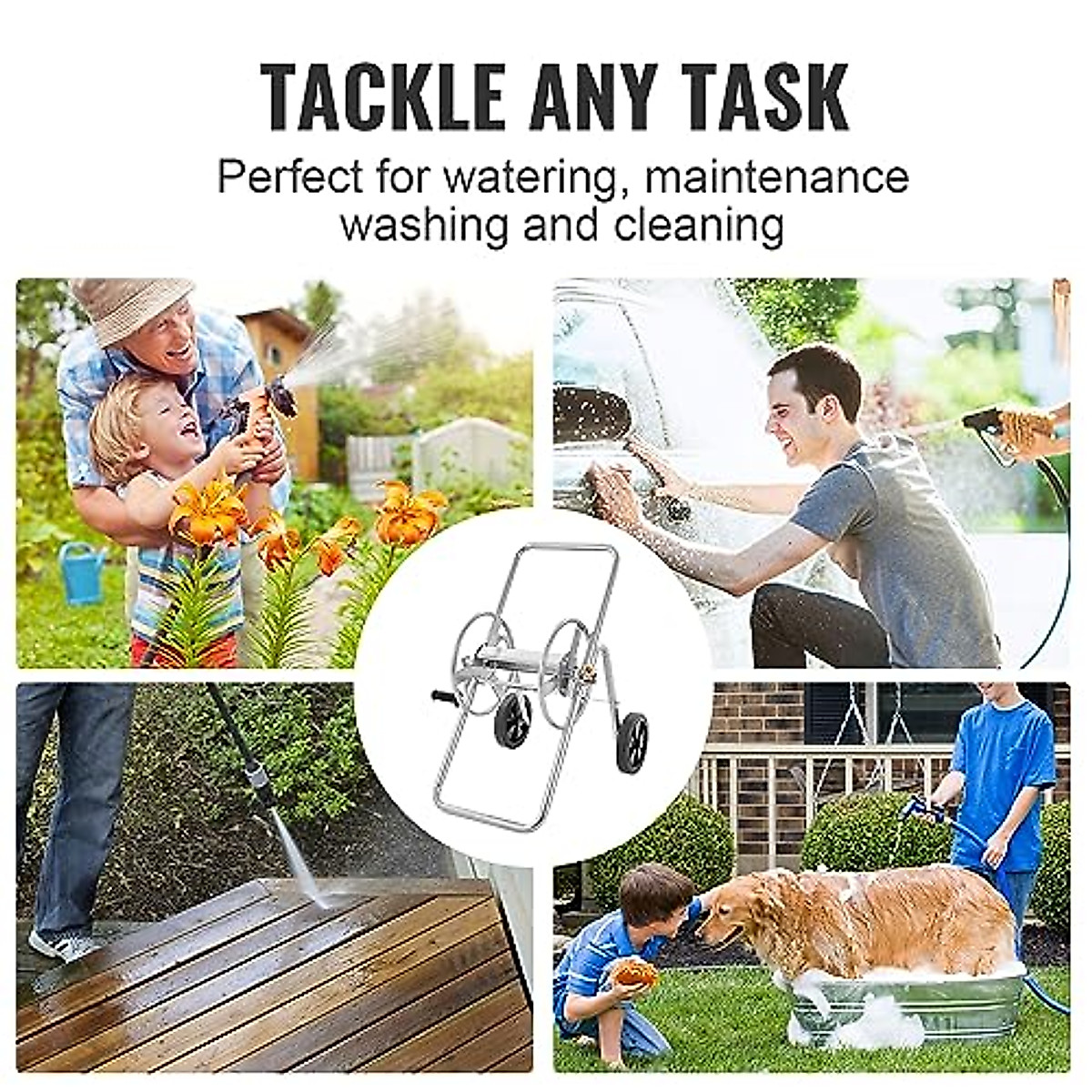 VEVOR Hose Reel Cart - Mobile Heavy Duty Steel Garden Tool Cart with Wheels, Holds up to 175 ft of 5/8'' Hose