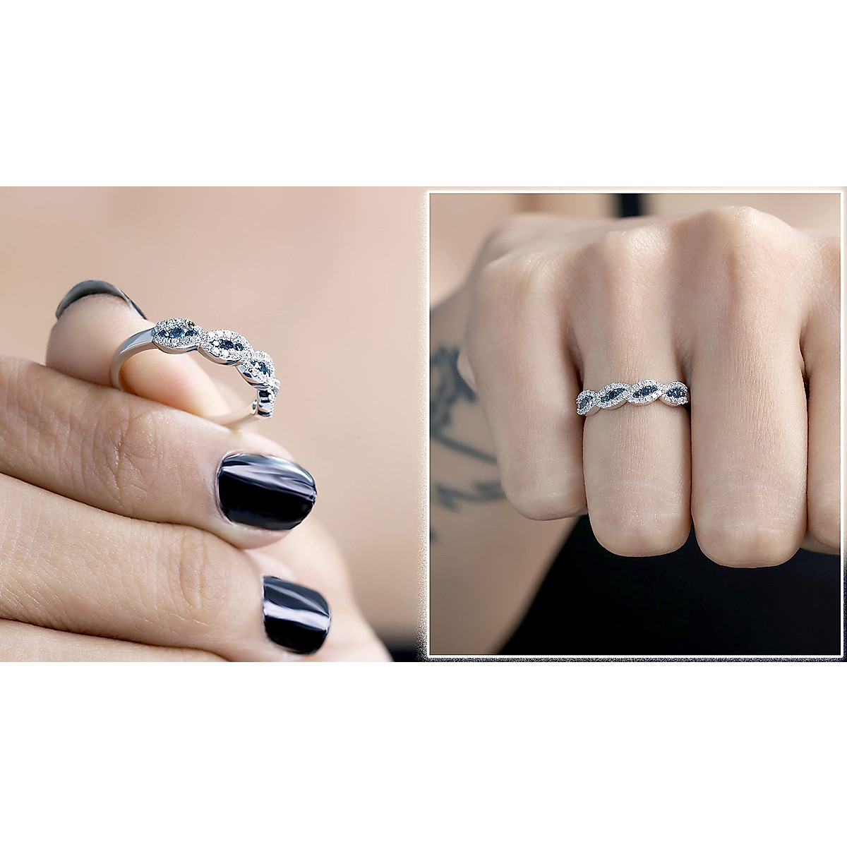 Dazzlingrock Collection 0.35 Cttw Blue & White Diamond Ladies Wedding Band in 10K White Gold, Size 9