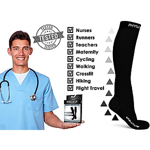 Physix Gear Compression Socks - Best Men & Womens Compression Socks for Circulation, Running, Nurses, Athletic Use Sock Compression, Blood Pressure Socks, Calcetines de Compresion, All, Black, L/XL