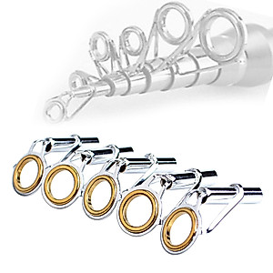 5X Fishing Rod Tip Guide Set Stainless Steel Replacement Rod Accessories Circle Tools for Rod, 7 Size Gold