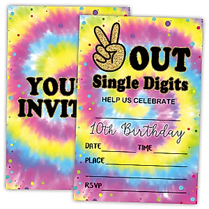AWSICE Birthday Invitations, Tie Dye Double-Sided Fill-In Invite Cards For Birthday Party, 20 Invitations With Envelopes, Decorations,Party Favor And Supply-A48
