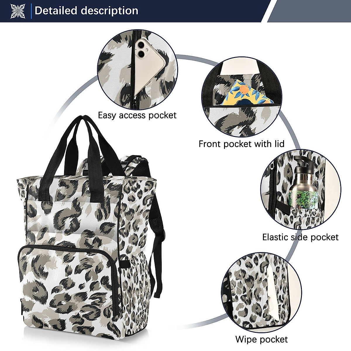 ALAZA Diaper Bag Backpack for Baby Nappy Changing Bags Multifunction Leopard Pattern(37) Travel Back Pack(226te5g)