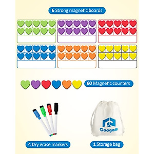 Coogam Magnetic Ten Frame Set, Math Manipulative Games for Kids with 6 Ten Frames 60 Magnetic Math Counters, Montessori Educational Toy Gift for Preschool Kindergarten 3 4 5 Year Old Toddlers