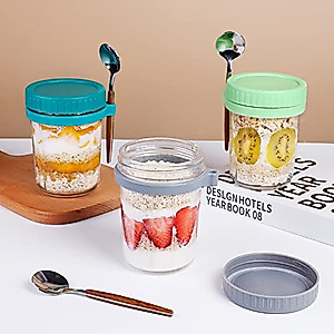 SUREHOME Overnight Oats Containers with Lids And Spoon, 4 Pack Glass Mason Jars for Overnight Oats Oatmeal Container to Go 16 Oz Meal Prep Jars with Measurement Scale for Pudding Milk Cereal Salad