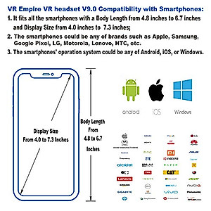 VR Headset Virtual Reality Headset 3D Glasses with 120°FOV, Anti-Blue-Light Lenses, Stereo Headset, for All Smartphones with Length Below 6.3 inch Such as iPhone & Samsung HTC HP LG etc.