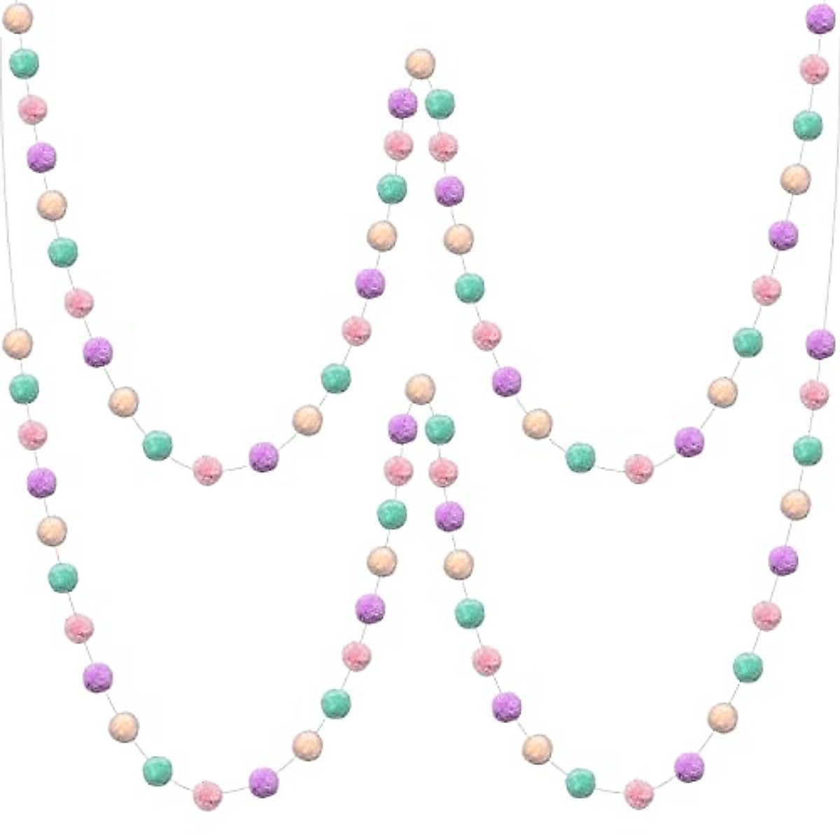 Easter Pom Pom Garlands (2 x 120 Inches - 40 Balls Each, 25mm Diameter) Colorful Pom Ball Decoration Strings with Pastel Rainbow Effect (4