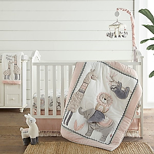 Levtex Baby - Imani Crib Bed Set - Baby Nursery Set - Exotic Animals - Pink, Taupe, Grey, White - Jungle Animals - 4 Piece Set Includes Quilt, One Fitted Sheet, Wall Decal & Skirt/Dust Ruffle