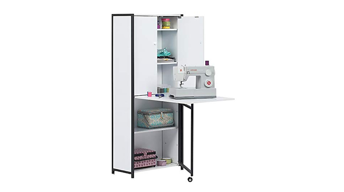 Sew Ready Craft Armoire - Compact Sewing & Craft Table | Charcoal/White
