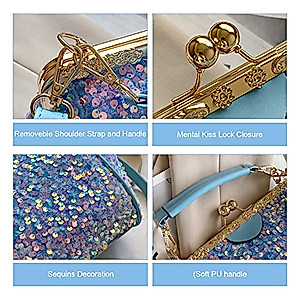 Lanpet Women Vintage Handbag Sequin Crossbody Shoulder Bag Kiss Lock PU Leather Messenger Tote Bag