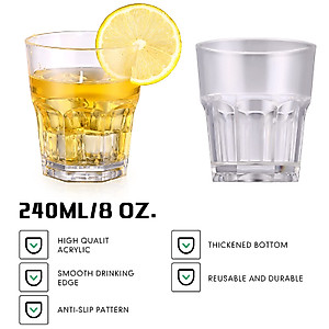 Set of 24 Acrylic Drinking Glasses 8 oz Clear Reusable Water Drinking Cups Stackable Shatterproof Unbreakable Drinking Tumblers Water Glasses for Juice Beverages Drinks Coffee Wine Applications