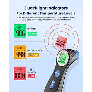 Forehead Thermometer for Adults and Kids, Digital Infrared Thermometer for Baby, Infants and Toddlers, Touchless Thermometer with Fever 3 Color Alarm, FSA HSA Eligible,1s Fast Reading, Accurate