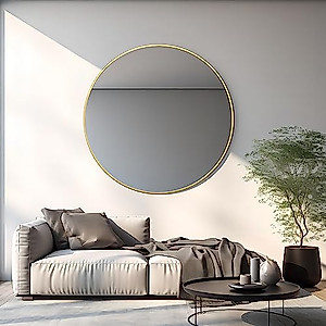 Growsun 48 inch Large Gold Round Mirror, Bathroom Mirror for Wall, Metal Frame Round Mirror for Fireplace Living Room Wall Decor