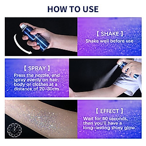 Body Glitter Spray,Glitter Spray for Hair and Body,Glitter Hair Spray for Clothes,Long-Lasting Body Shimmer Spray Suitable for Stage,Festival Rave and Makeup Prom-60ML
