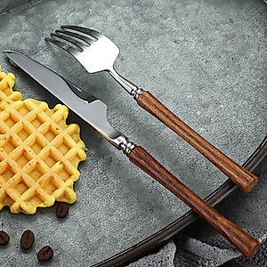 Aimilan 20 Piece Silverware Set for 4, 18/10 Stainless Steel Rosewood Wooden Handle Flatware Cutlery Set for Home Kitchen Restaurant, Mirror Finish, Dishwasher Safe (20-Piece for 4)