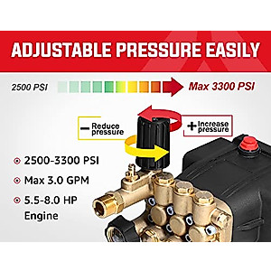 YAMATIC Horizontal Triplex Pressure Washer Pump 3/4" Shaft 3300 PSI @ 3.0 GPM 5.5-8 HP Replacement for Most Brand Honda Simpson 90036 90039 and More