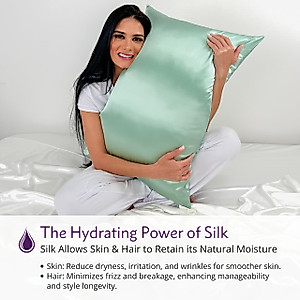 Mulberry Park 100% Silk Pillowcase - 19 Momme, Grade 6A Mulberry Silk - Deep Envelope Closure - Green/Standard (20'' x 26'')