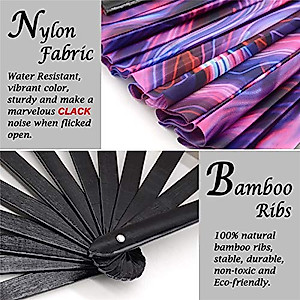 Zolee Large Rave Folding Hand Fan with Bamboo Ribs for Men/Women - Chinese Japanese Handheld Fan with Fabric Case - for Dance Music Festival Party, Performance, Decorations, Gift (Psychedelic)