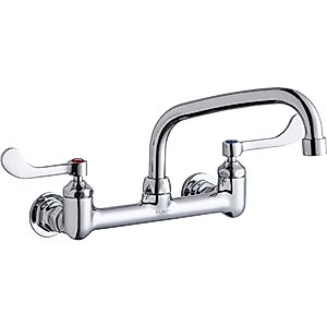 Elkay Foodservice 8" Centerset Wall Mount Faucet with 8" Arc Tube Spout 4" Wristblade Handles 1/2in Offset Inlets,LK940AT08T4H,Stainless Steel