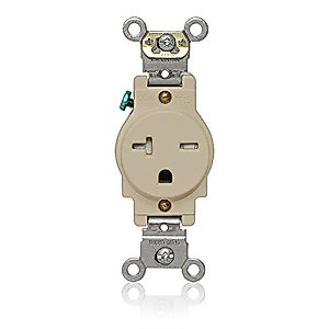 Leviton T5461-I Single Receptacle Outlet, Tamper-Resistant, 20 Amp, 250 Volt, Heavy-Duty Industrial Specification Grade, Back or Side Wire, Self-Grounding, Ivory
