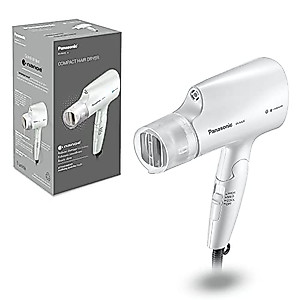 Panasonic nanoe Salon Hair Dryer with Oscillating Quick Dry Nozzle, Folding Hair Dryer for Travel and Home, 3 Airflow Settings for Easy Styling and Healthy Hair - EH-NA2C-W (White)