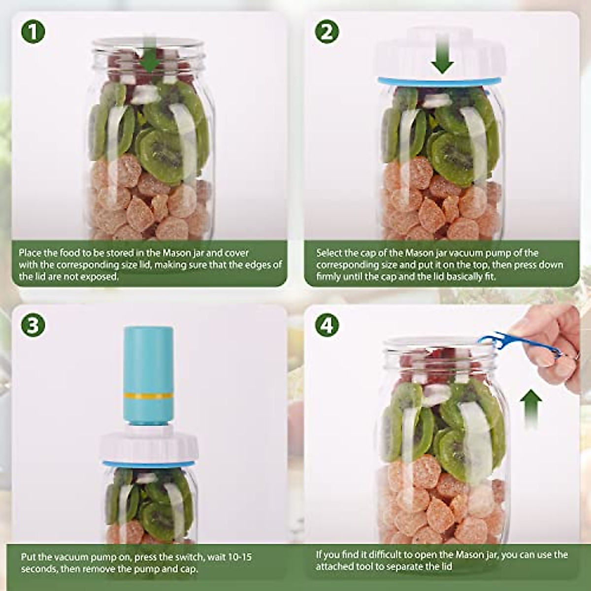 Electric Mason Jar Vacuum Sealer Kit, Foodsaver Vacuum Sealer Machine for Jars, Food Storage Vacuum Saver Can Sealer for Wide And Regular Mouth