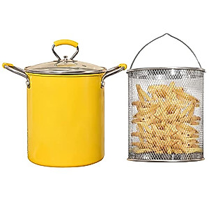 PARACITY Small Deep Fryer Pot with basket, Mini Deep Oil Fryer with Anti-scalding Silicone Handle, 304 Stainless Steel Gadgets for Home, Tempura Chips, Fries, Fish, and Chicken( 3.2QT/3L)
