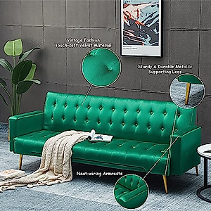 Eliantte Convertible Futon Sofa Bed Couch, Flannelette Sleeper Sofa Couch for Living Room, Loveseat Sofa Bed for Apartment,Studio,Guest Room, Home Office, Green