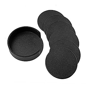 KEMMPER Drink Coasters Set of 6 Leather Coasters Spill Protection for Table Desk,Durable and Non Slip Leather Coaster Perfect for Common Size Glass Coffee Cup & Mug,4 Inches(Round Black Coasters)