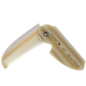 Giorgio G87IVY 2.5 Inch Men's Folding Pocket Comb Ivory - For Hair, Beard Grooming and Styling - Flexible Cellulose, Saw-cut & Hand Polished + 6 Inch Beard Brush