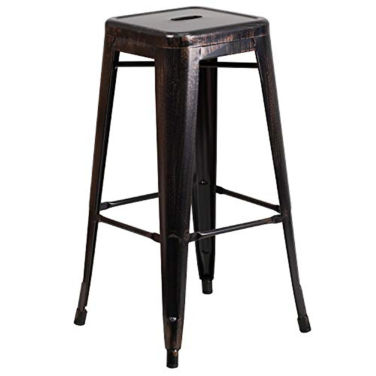 Merrick Lane Newark Series Black-Antique Gold 30" High Backless Metal Bar Height Stool with Square Seat for Indoor-Outdoor Use