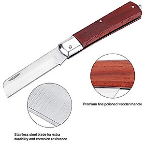 Yosoo Foldable Electrician Knife, RD-70 Stainless Steel Paper Blade Wooden Handle Cable Knife Folding Wire Stripper Knife for Cutting Rubber