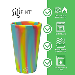 Silipint Silicone Pint Glasses: 4 Pack - 2 Aurora & 2 Sugar Rush - 16oz Unbreakable Cups, Flexible, Seasonal Color