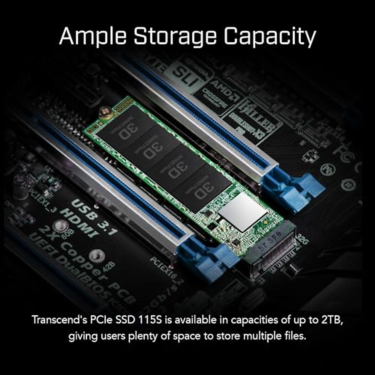 Transcend 1TB MTE115S M.2 2280 PCIe Gen3x4 SSD, 3D NAND, NVMe Internal Solid State Drive, Low-Power Consumption, SLC Cache, Up to 3,200 MB/s - TS1TMTE115S