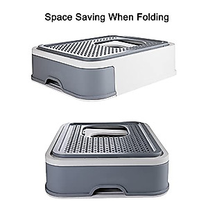 RIZZARI Foldable Cat Litter Box,Large Top Entry Anti-Splashing Litter Box with Lid,Enclosed Plastic Litter Box with Handy Litter Scoop,Drawer Type Cat Toilet Easy Cleaning (White)