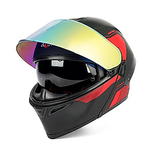 Orthrus Modular LED Full Face Motorcycle Helmet - DOT Approved, Flip-Up Dual Visor Design for Motorbikes, Street Bikes, Mopeds, Racing, Commuting - Unisex Adult