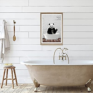 LAKEXINMART Bathroom Decor Canvas Wall Art Bathroom Panda Poster Cute Panda in Retro Bathtub Animal Wall Art Contemporary Painting Bathtub Wall Decor Funny Artworks Home Decor For Bathroom Frameless