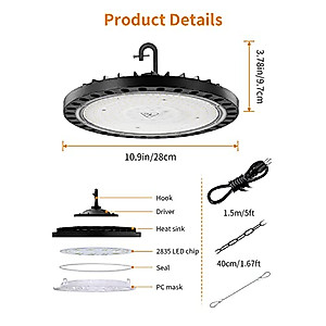 LED High Bay Light, 200W UFO LED High Bay Lights, 24000LM 5000K LED Shop Lights with US Plug 5' Cable Bay Lights, IP65 Warehouse Light, Area Light Bay Lighting for Shop Garage Barn Warehouse Workshop