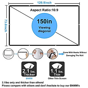 Projection Screen 16:9 4K/8k HD Foldable Anti-Crease Portable 3-Layer Projector Movies Screen for Home Theater Outdoor Indoor Backyard Support Double Sided Projection (150 inch)