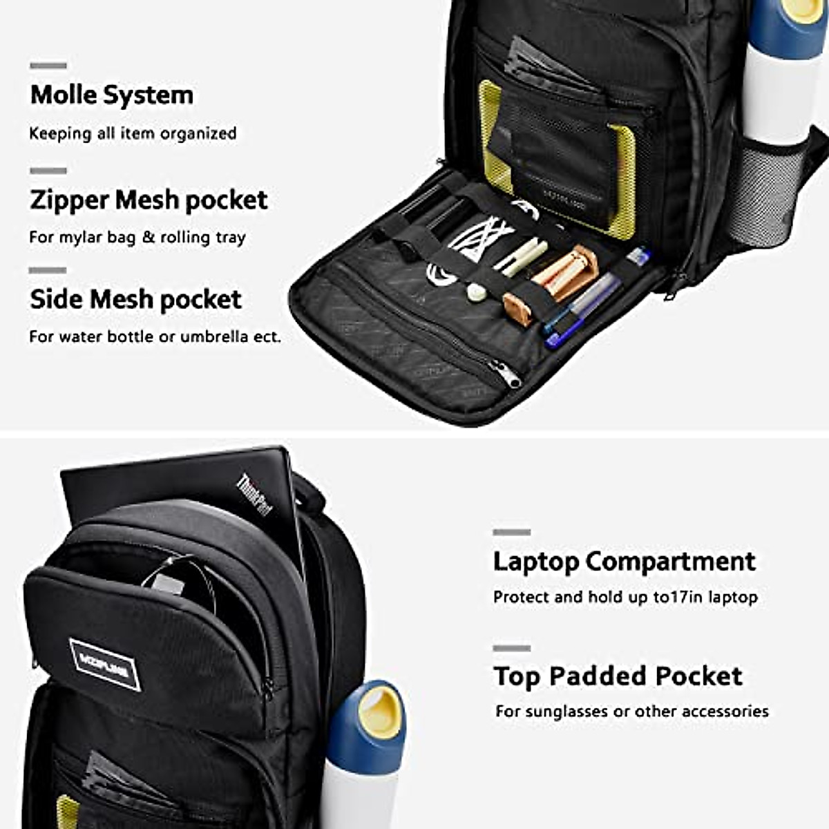 MZIPLINE Travel Backpack Bag - Smell Proof - Anti-Theft Business Laptop Backpack with Lock,Large Daypack Travel bags for College Men & Women (Black)
