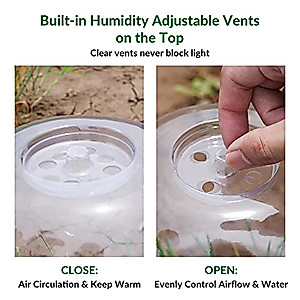 SOLIGT Garden Cloche, 10 Set Thick Plant Bell Clochoes Plastic Humidity Domes with Clear Vent & 40 Securing Pegs (7.88" D x 6.89" H) for Seed Starting and Plant Cover Protector