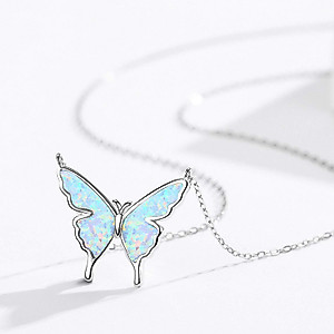 CUOKA MIRACLE Butterfly Necklace 925 Sterling Silver Dainty Opal Butterfly Pendant Jewelry Delicate Butterfly Necklace Birthday Christmas Gift for WomenWife Girlfriend Mom Teen