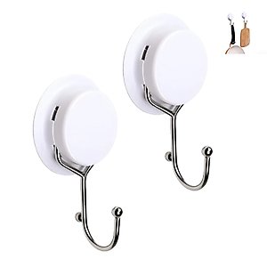 MEILEW Heavy Suction Cup Hooks，Large Suction Cup Hook Hanging Towel Inside Shower Wall，Home so Strong Suction Cup Hooks for Shower Window Bath and Glass Hanging up to 22 lbs(2-Pack), White, D-260015