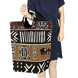 Ruio Laundry Hamper Basket Storage Bag Foldable Clothes Bag African Mud Cloth with Elephants Folding Washing Bin Clothes Hamper Large Basket