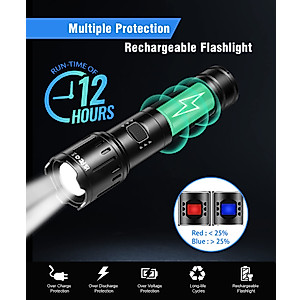 JAY-PARK Flashlights High Lumens Rechargeable, LED Flashlight 500000 Lumen Super Bright Powerful, USB-C Handheld Flashlight Zoomable High Power Tactical Flash Light for Emergencies, Camping