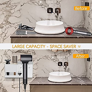 Hair Dryer Holder Wall Mounted, Metal Bathroom Hair Styling Tool Organizer Storage for Blow Dryer Straightener Flat Iron, Hot Hair Tool Holder