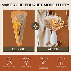 HUMINBO Fall Decor Autumn Decorations for Home Thanksgiving Table Boho Flowers Orange Pampas Grass Fluffy Dried Flower Bouquet Dry Pompas 17"-95-Pcs Pompous (Orange)