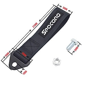 Spocoro Car Racing Tow Strap,Front or Rear Bumper Tow Strap Black (Pack of 1)