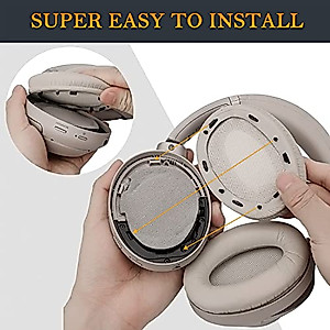 SOULWIT Professional Earpads Cushions Replacement for Sony WH-1000XM3 (WH1000XM3) Over-Ear Headphones, Ear Pads with Softer Protein Leather, Noise Isolation Memory Foam, Added Thickness (Gold)