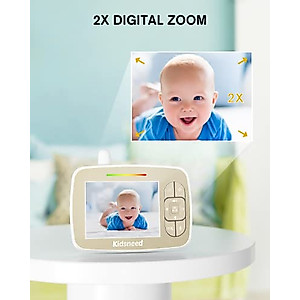 Kidsneed Baby Monitor, 3.5" Screen Video Baby Monitor with Camera and Audio, Remote Pan-Tilt-Zoom, Night Vision, VOX Mode, Temperature Monitoring, Lullabies, 2-Way Talk, 960ft Range