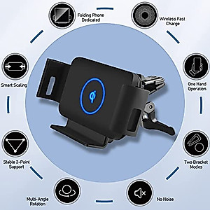 DearHot 15W Qi Wireless Car Charger Mount Holder Compatible for Samsung Galaxy Z Fold4 Fold3 Z Fold2 Fold S23 Ultra Google Pixel 7 Pro iPhone 14 Pro Max 4.3in-6.9in Phone Auto Clamp Fast Car Charger